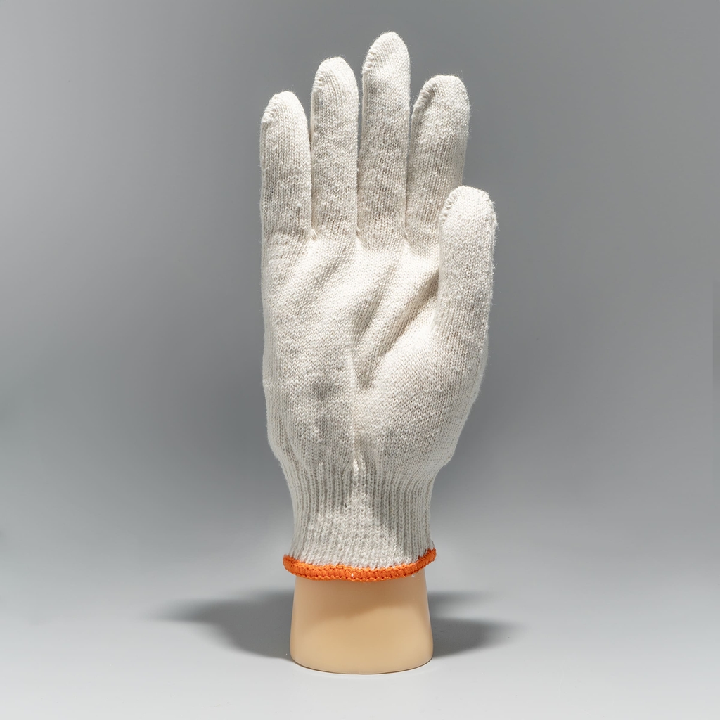 ถุงมือผ้าฝ้าย ทอ 10 เข็ม ขอบส้ม (7 ขีด)